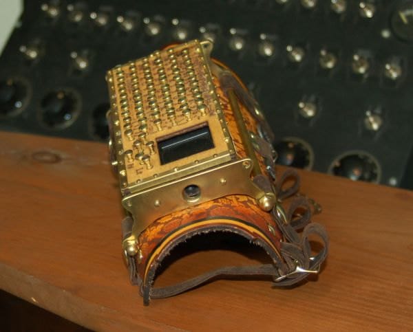 A fully functional steampunk typewriter arm guard