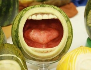 Scary melon sculptures