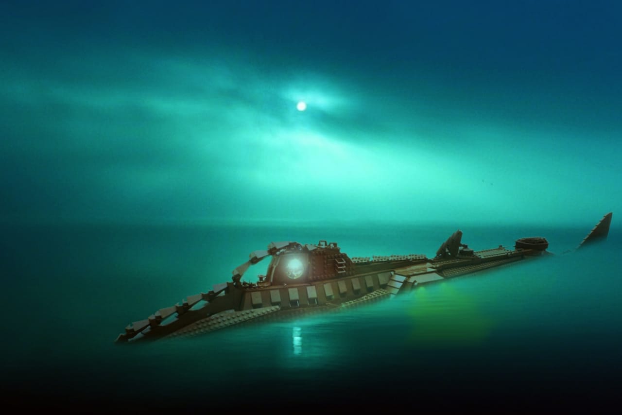 LEGO Nautilus prowling through the night fog