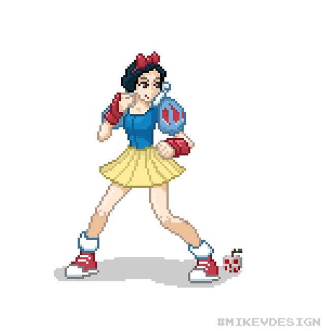 Disney characters as pixelated Street Fighters