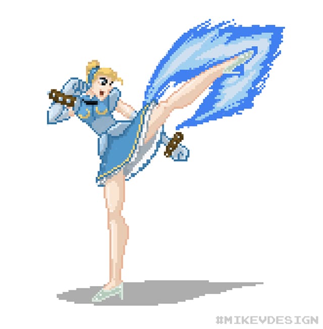 Disney characters as pixelated Street Fighters