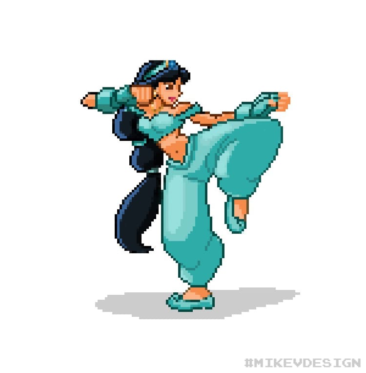 Disney characters as pixelated Street Fighters