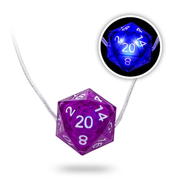 Glowing d20 necklace