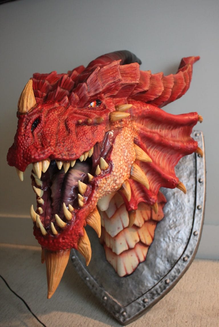 The majestic restoration of this red dragon's mounted head