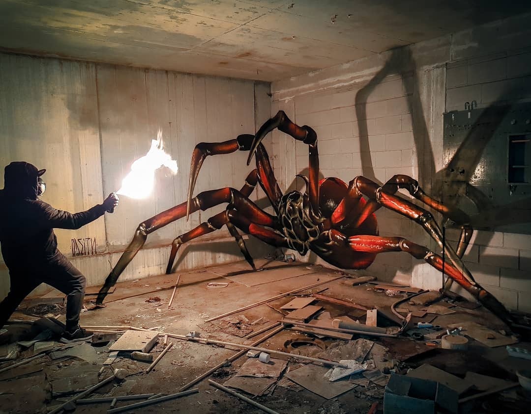 Anamorphic urban insect art to scare your players