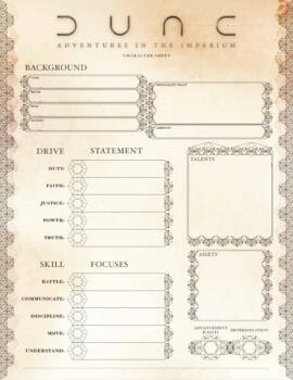 Dune RPG: Modiphius reveals character sheets for Dune: Adventures in ...