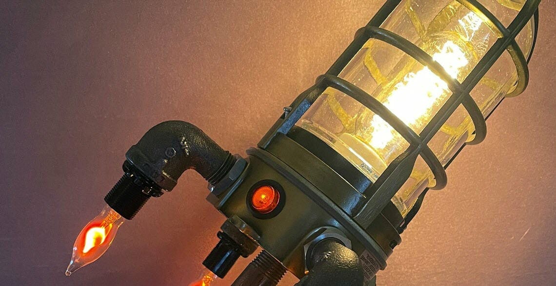 Art nouveau Rocketeer style rocket lamp
