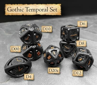Kobold Lab's Gothic Temporal gamer dice set is the castle luxury option