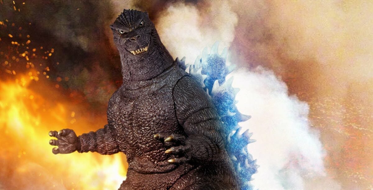 This towering Godzilla lights up with radioactive fire