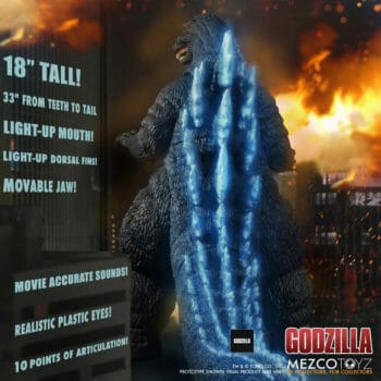 This towering Godzilla lights up with radioactive fire