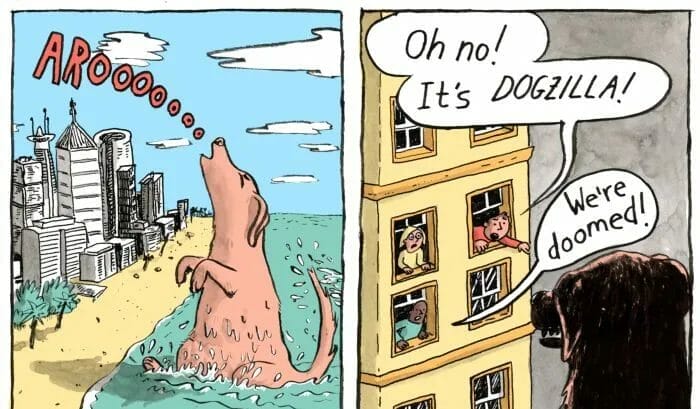 Comic: We're doomed! It's Dogzilla