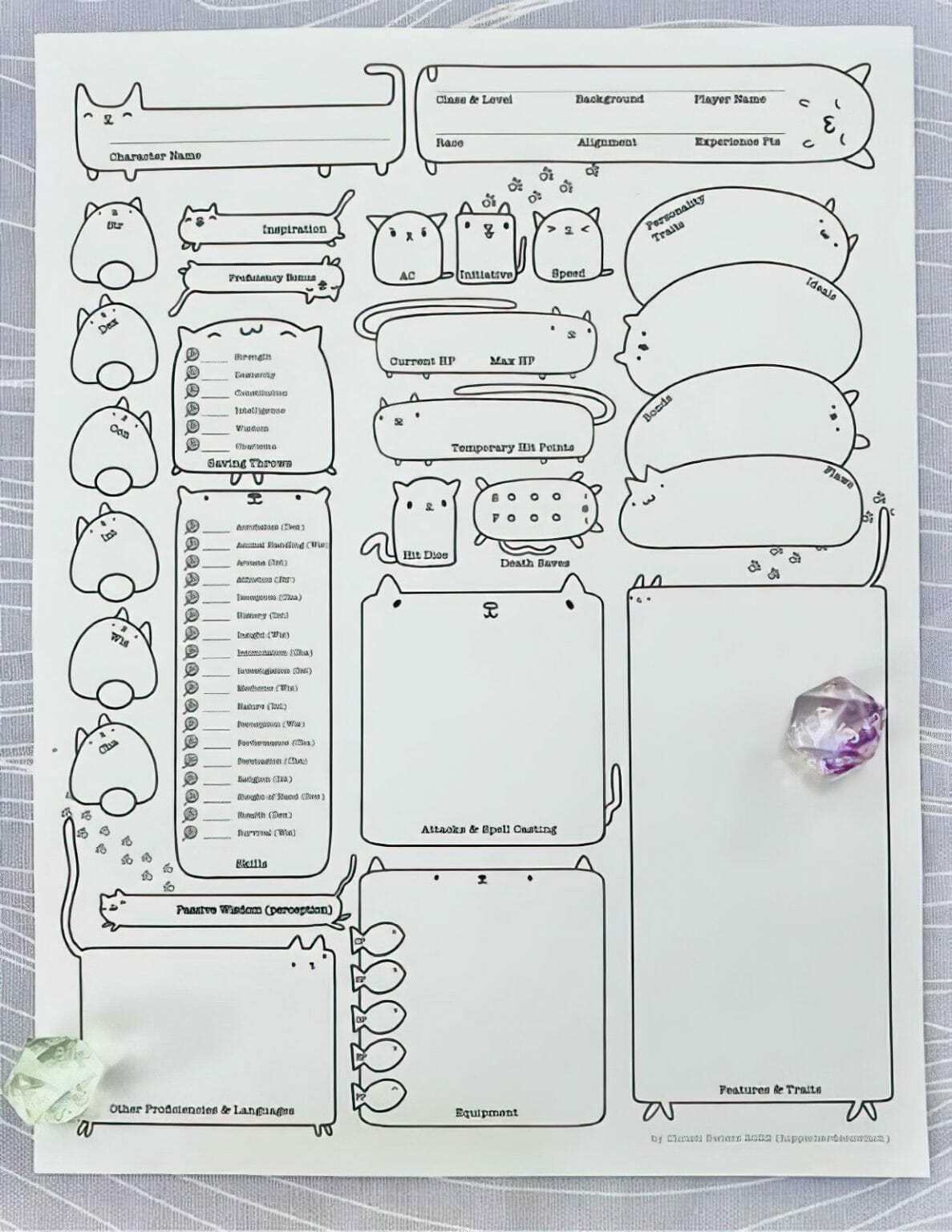 This D&D 5e character sheet is made entirely from cats