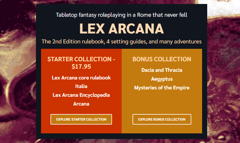 Lex Arcana bundle: Tabletop roleplaying in a Rome that never fell