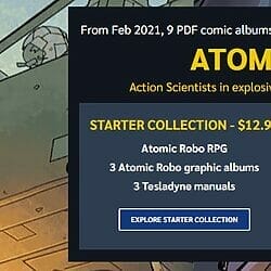 Eisner Award-nominated Atomic Robo as a comic book and RPG bundle on offer