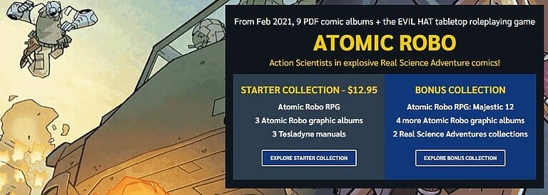 Eisner Award-nominated Atomic Robo as a comic book and RPG bundle on offer