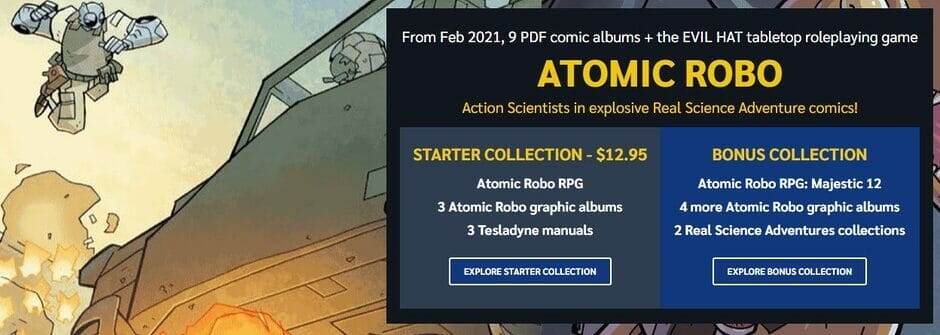 Eisner Award-nominated Atomic Robo as a comic book and RPG bundle on offer