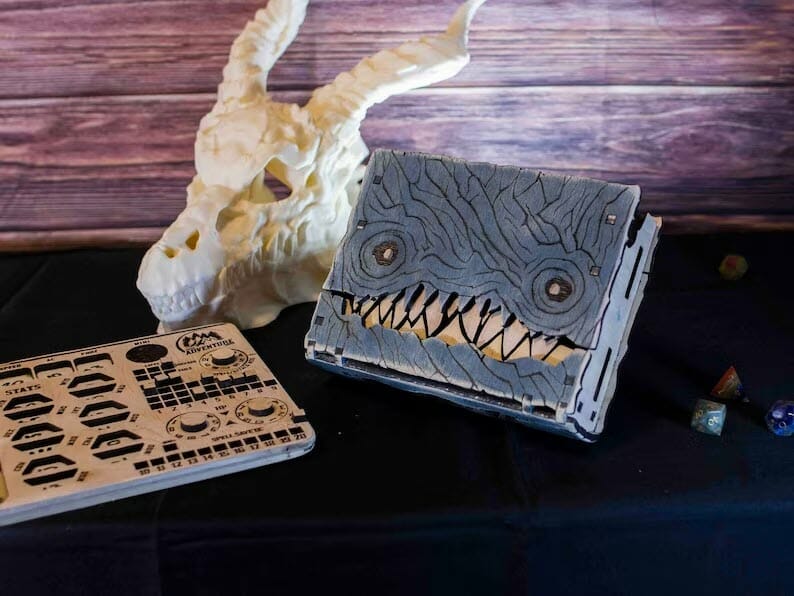 Eldritch Tabletop's Mimic monster dice box is a horror beauty