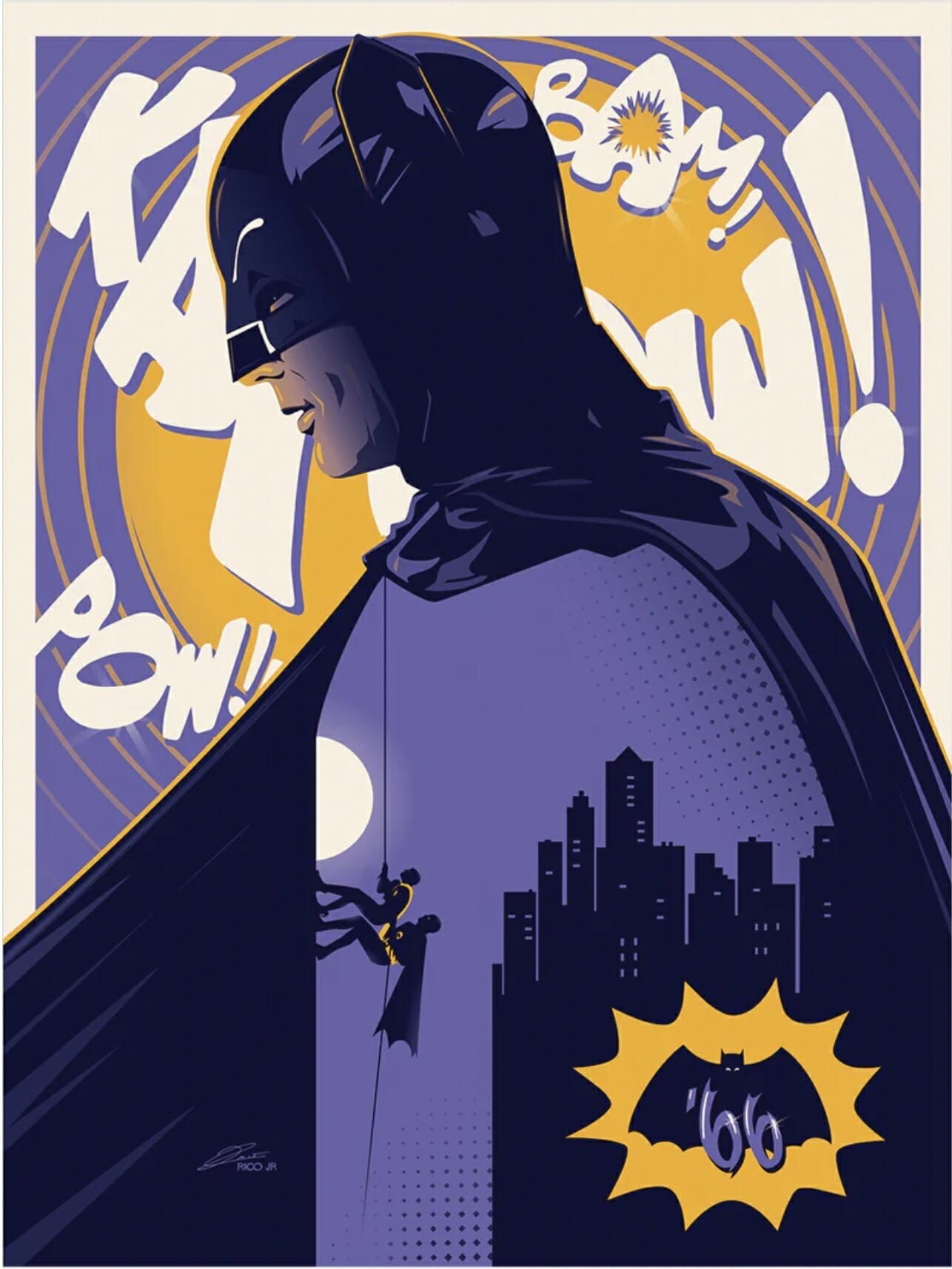 Awesome new Batman 1966 poster art "KAPOW!" from artist Julien Rico Jr.