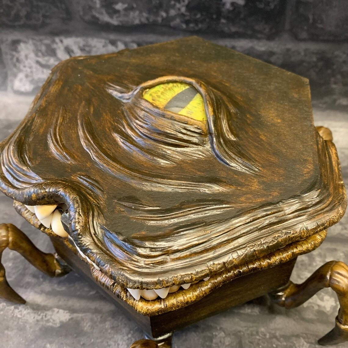 This freaky cool spider Mimic chest will guard your dice and jewellery