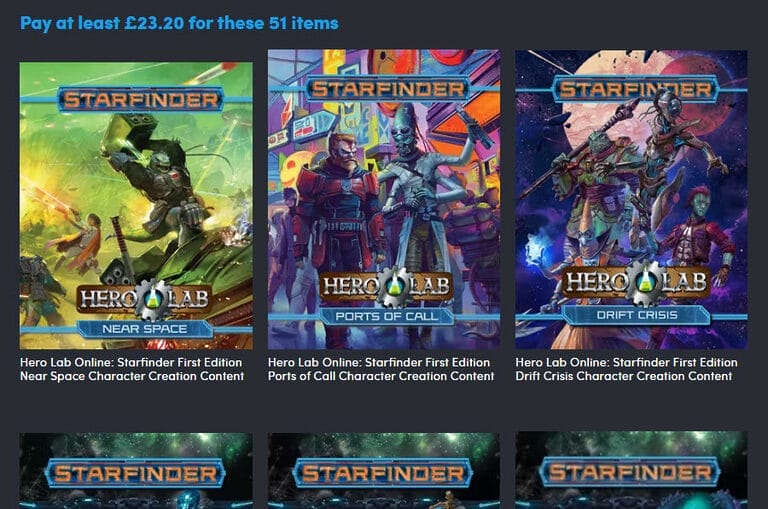 Paizo and Hero Lab have a 52 item Starfinder sci-fi bundle