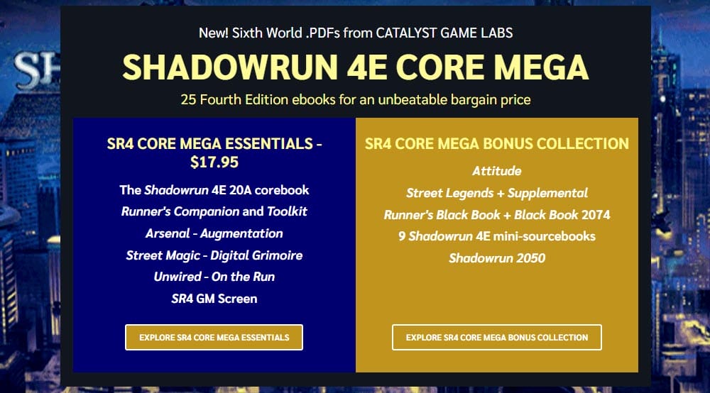 Catalyst launch surprise Cyber Monday Shadowrun sprawl megabundle